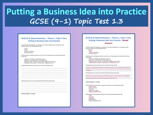 Putting a Business Idea into Practice Topic Test [1.3] - GCSE (9-1 ...