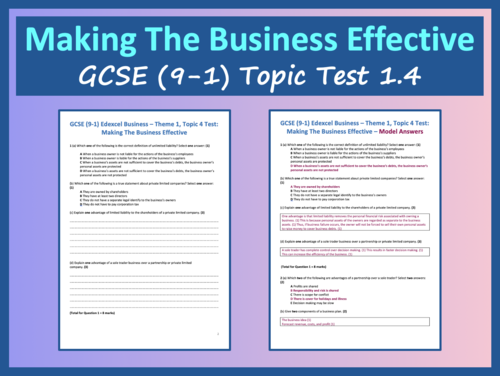 Making The Business Effective Topic Test [1.4] - GCSE (9-1) Business ...