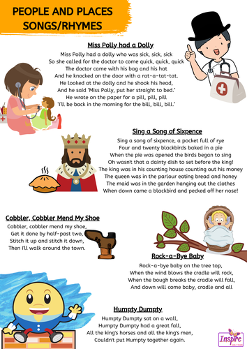 Rhymes and Songs Posters - People and Places | Teaching Resources