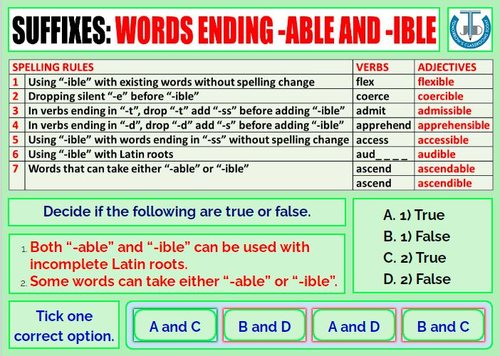 SUFFIXES - WORDS ENDING -ABLE AND -IBLE: POWERPOINT PRESENTATION ...