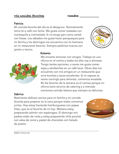 Mis comidas favoritas Lectura: Spanish Food Reading (Breakfast/Lunch ...
