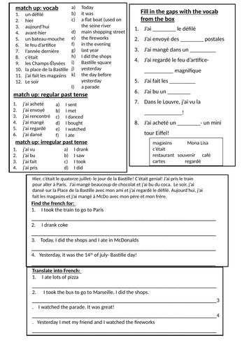 'les festivals/le 14 juillet' Conti style worksheet (studio 2 p37 ...