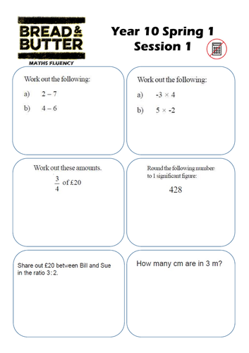 KS4 Numeracy Worksheets - Bread & Butter Questions | Teaching Resources