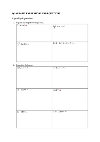 Year 10 Quadratic Equations Revision | Teaching Resources