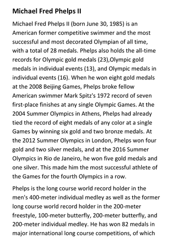 Michael Fred Phelps II Handout | Teaching Resources