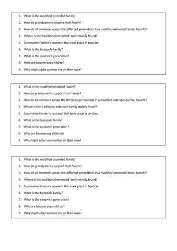 WJEC GCSE EDUQAS SOCIOLOGY: Families and Households Learning Mats ...