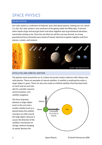 Space Physics GCSE Physics Summary Notes | Teaching Resources
