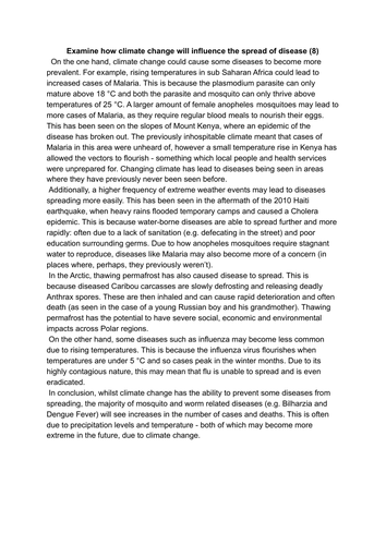 A Level geography model answer - disease dilemmas and climate change ...