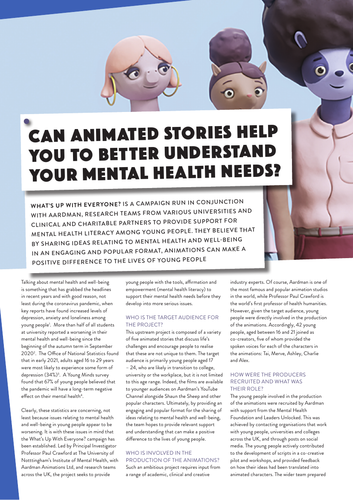 Using animation for mental health and well-being | Teaching Resources