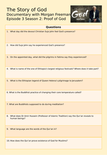 The Story of God Documentary - Proof of God - Worksheet | Teaching ...