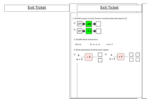 WRM - Year 7 - Algebraic Notation - Exit Ticket | Teaching Resources