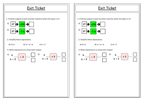 WRM - Year 7 - Algebraic Notation - Exit Ticket | Teaching Resources