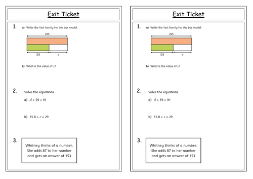 White Rose Maths - Year 7 - Equality and Equivalence - Exit Ticket ...