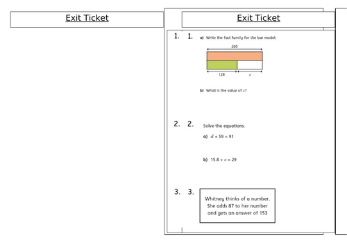 WRM - Year 7 - Equality and Equivalence - Exit Ticket | Teaching Resources