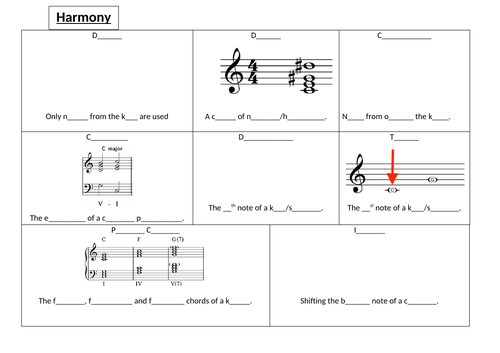 Harmony Keywords Worksheet (Music) | Teaching Resources