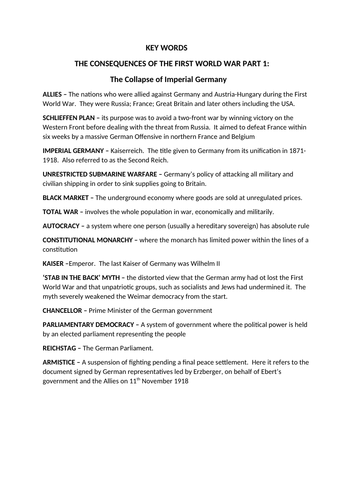 A LEVEL DEMOCRACY AND DICTATORSHIP IN GERMANY LESSON 1: THE COLLAPSE OF ...