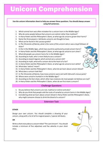 Unicorn Comprehension | Teaching Resources
