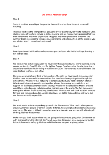 End of Term / Year Assembly 2021 Tutor Time Whole School with Script ...