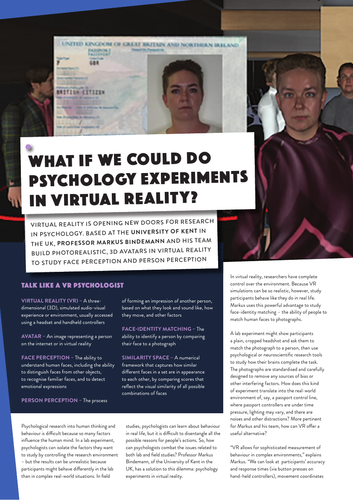 Psychology experiments in virtual reality | Teaching Resources