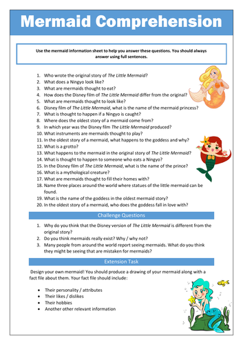Mermaid Comprehension | Teaching Resources