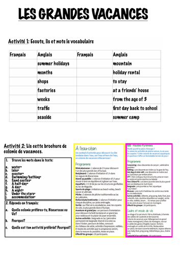 Les Grandes Vacances- Summer Holidays in France COMPLETE LESSON, ideal ...