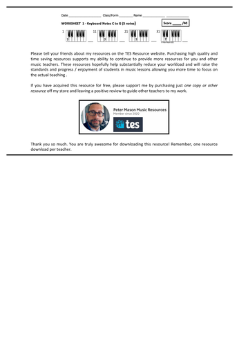 6 High Quality 10-min student marked Keyboard theory starters (FREE ...