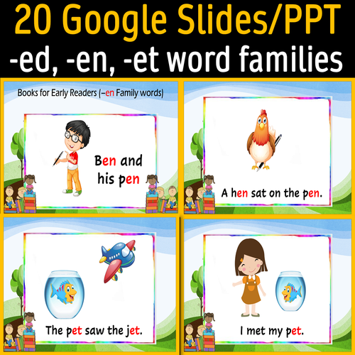 CVC Words Digital Booklets for Emerging Readers -ed -en -et word family ...