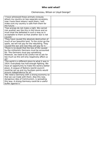 AQA 9-1 Paris Peace Conference (L1) | Teaching Resources