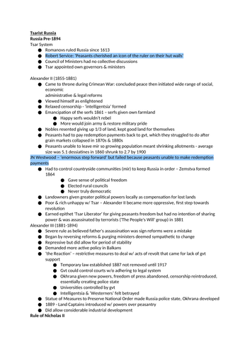 Russia 1894-1941 Complete Notes | Teaching Resources