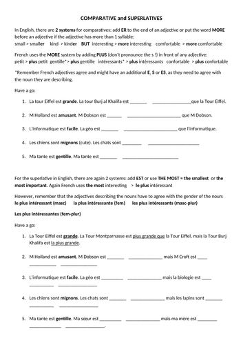 The comparative and superlative in French | Teaching Resources