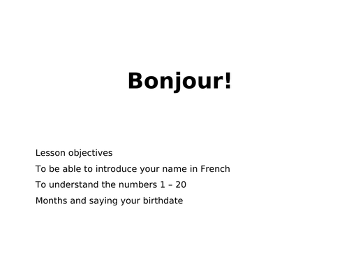 Bonjour ! beginners French lesson | Teaching Resources