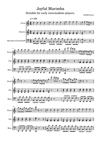 Joyful Marimba arrangement/sheet music. 3 part arrangement for ...