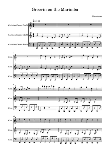Groovin on the marimba/sheet music. 3 part arrangement for beginners ...