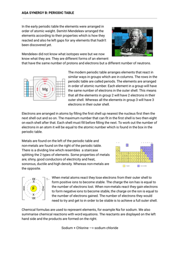 AQA Synergy B : Periodic Table Revision Notes | Teaching Resources AQA Synergy B : Periodic Table Revision Notes | Teaching Resources