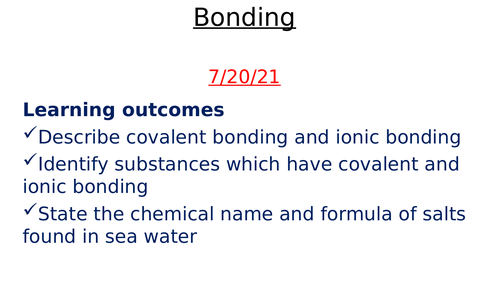 Marine Science : Particle Theory and Bonding (Water) | Teaching Resources