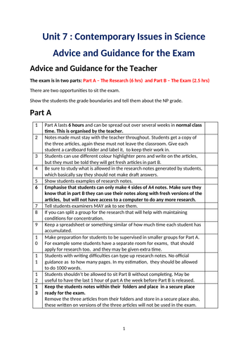 Unit 7 Contemporary Issues in Science. Part A and Part B guidance ...