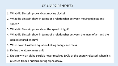 A level Physics (27.2) Binding energy (Nuclear energy) | Teaching Resources