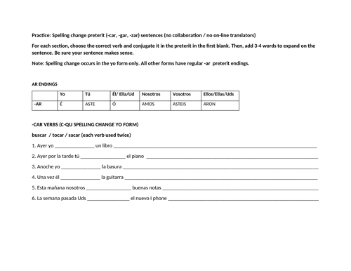 Practice spelling change preterit sentences | Teaching Resources