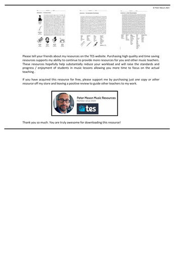 3 Music Word searches (Periods of Music, Instruments of the Orchestra ...