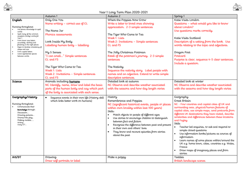 Year 1 Long Term Plan Play Based Continuous Provision | Teaching Resources