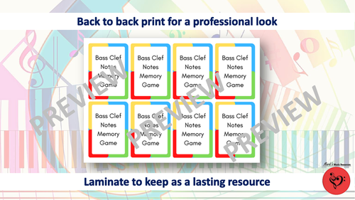 Bass Clef Notes Memory Card Game | Teaching Resources
