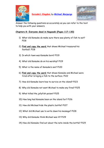 Kensuke's Kingdom Comprehension [Chapter 8] | Teaching Resources