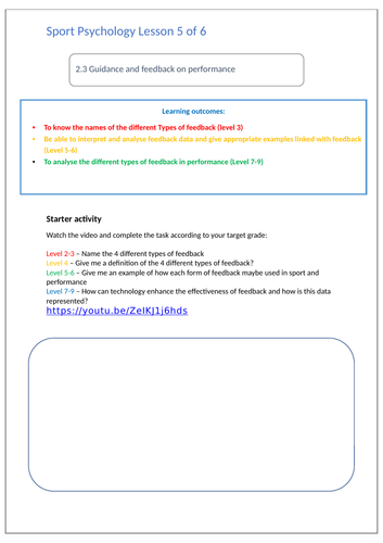 GCSE PE Edexcel Topic 2 Sport Psychology | Teaching Resources