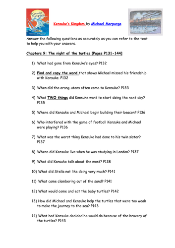 Kensuke's Kingdom Comprehension [Chapter 9] | Teaching Resources