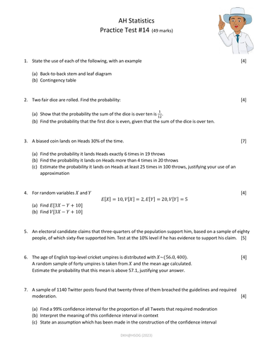 AH Statistics - Practice Tests | Teaching Resources