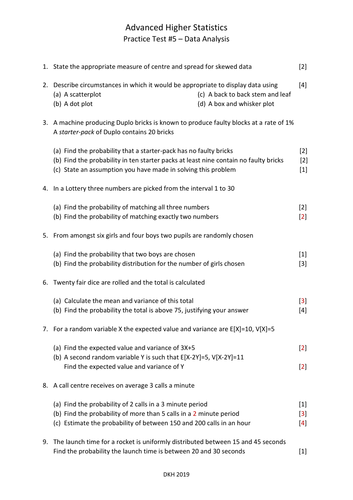 AH Statistics - Practice Tests | Teaching Resources