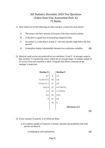 AH Statistics - Practice Tests | Teaching Resources