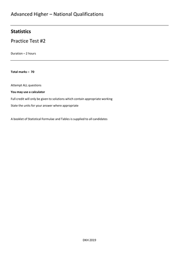 AH Statistics - Practice Tests | Teaching Resources
