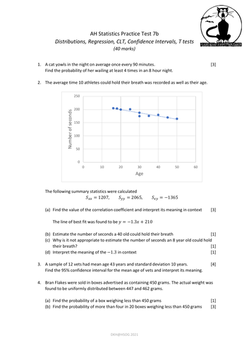 AH Statistics - Practice Tests | Teaching Resources