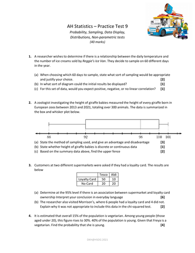 AH Statistics - Practice Tests | Teaching Resources